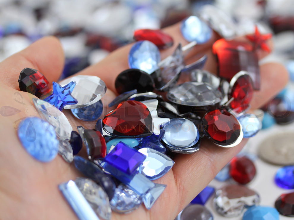 Allstarco July 4th Pack Mix Rhinestones - Flat-Back Acrylic Gems for ...